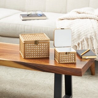 Brown Rattan Handmade Woven Rattan Decorative Box with Bronze Latches ...