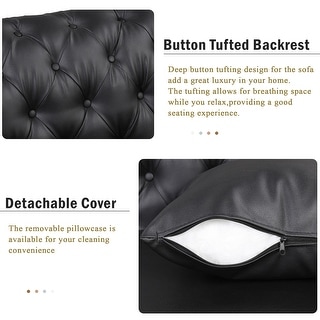 Button Tufted Couch PU Leather Upholstered Loveseat w/ Throw Pillows ...