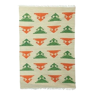 Handmade Geometric Harmony Wool dhurrie rug (India) - Big - Bed Bath ...