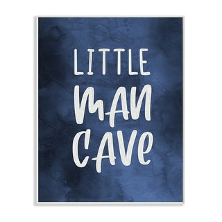 Stupell Little Man Cave Text Over Navy Blue Watercolor Pattern Wood ...