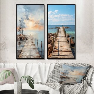 Designart "Pier And Dock Rustic" Coastal Pier Framed Wall Art Set Of 2 ...