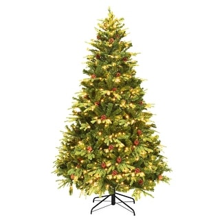 7 Feet Artificial Christmas Tree with LED Lights and Pine Cones - Bed ...