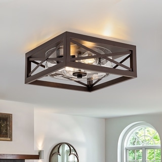 Matte Black Farmhouse Flush Mount Ceiling Light with Square Frame - 2 ...