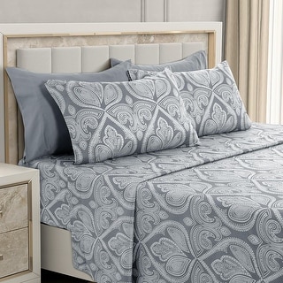 Queen 6 PC Microfiber Wrinkle Free Sheets Luxurious Printed Bed Sheets - Bed Bath & Beyond ...