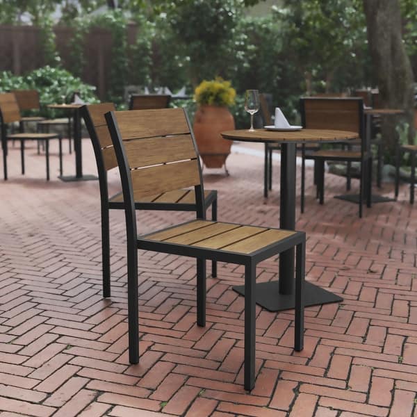 Commercial Grade Outdoor Faux Teak Armless Patio Dining Chair - Bed ...