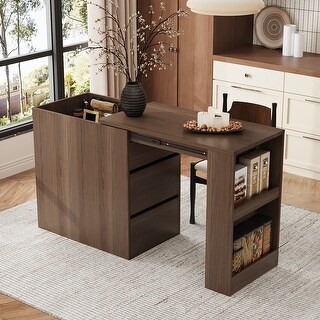 Brown Multifunctional Retractable Writing Desk Office Desk with Storage ...