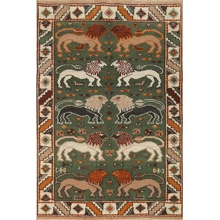 Animals Design Green Ziegler Oriental Rug Handmade Wool Carpet - 4'0" x ...