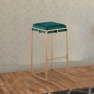 Dia 30 Inch Set of 2 Square Bar Stools, Green Velvet Seat, Gold Metal ...