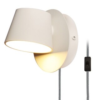 Modern Wall Lamp Plug in Cord Round Rotatable Black /White Wall Sconce ...