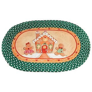 Gingerbread House and Couple Braided Green Border Accent Rug - 30" x 19 ...