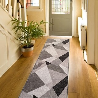 Custom Size Triangles Gray 31 Inches Wide Non-Slip Hallway Runner Rug ...