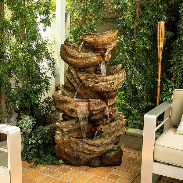 Alpine Corporation 52" Tall Outdoor 5-Tier Tree Trunk Water Floor ...