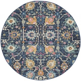 4' Round Navy Blue Floral Buds Area Rug - 3'6" - Bed Bath & Beyond ...