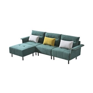 Velvet Sectional Sofa Sets L-shaped Couch Set with Movable Ottomans ...
