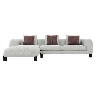 Tweed Upholstered Sectional Sofa with 3 Pillows in Beige and Maroon ...