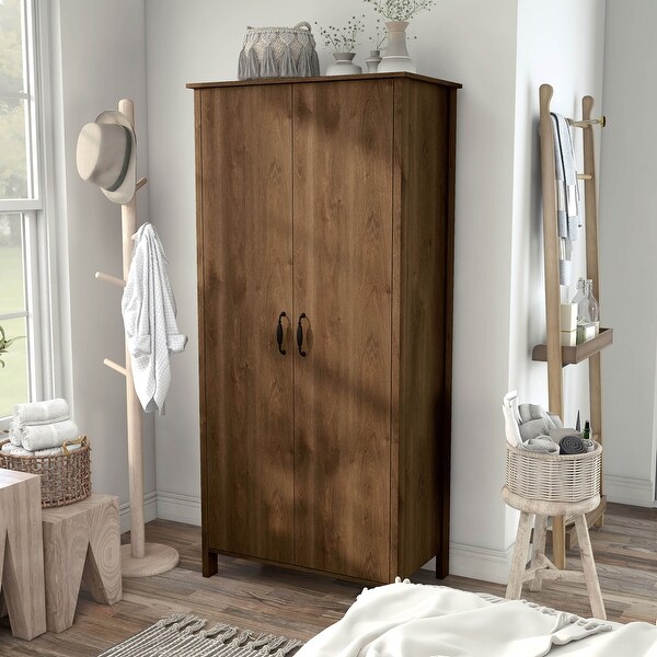 DH BASIC Rustic Distressed Walnut Double door Wardrobe Closet with Shelves by Denhour On Sale Bed Bath Beyond 33896150