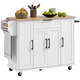 Kitchen Island On Lockable Wheels, Mobile Island Table with Rubberwood ...