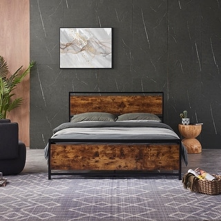 Timeless Elegance: Vintage Wood & Metal Bed Frame for Queen-Sized ...