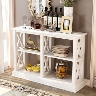 Wood White Entryway Table Console Table with 3-Tier Storage Shelves ...
