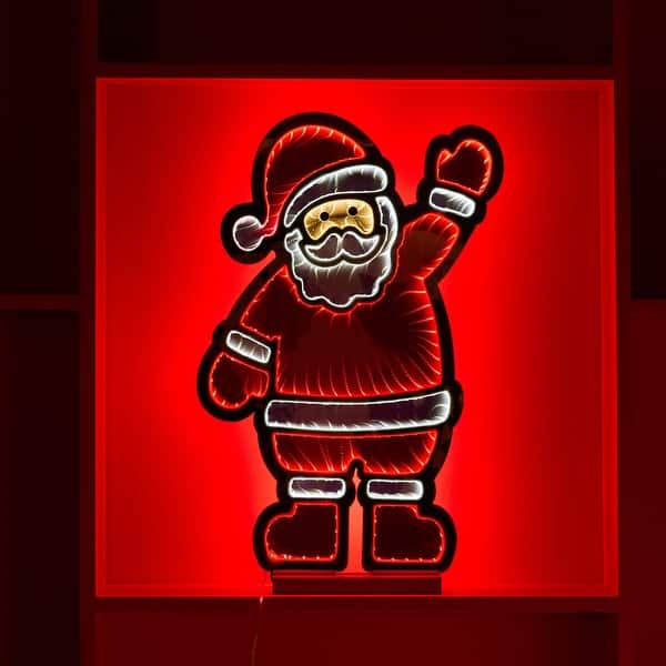 Waving Santa Ekko Light Display 22.5"H - 13.75” x 0.5” x 22.5" - Bed ...