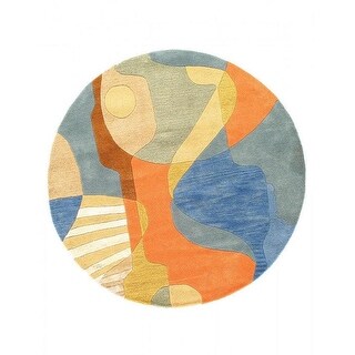 Canvello Fine Hand Tufted Abstract Round Rug - 5' X 5' - Multi Color ...