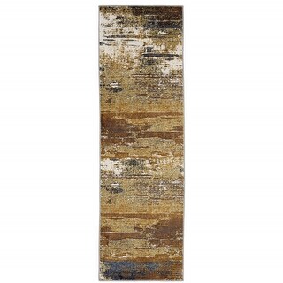 2' X 8' Gold Brown Rust Grey Blue And Beige Abstract Power Loom Stain ...