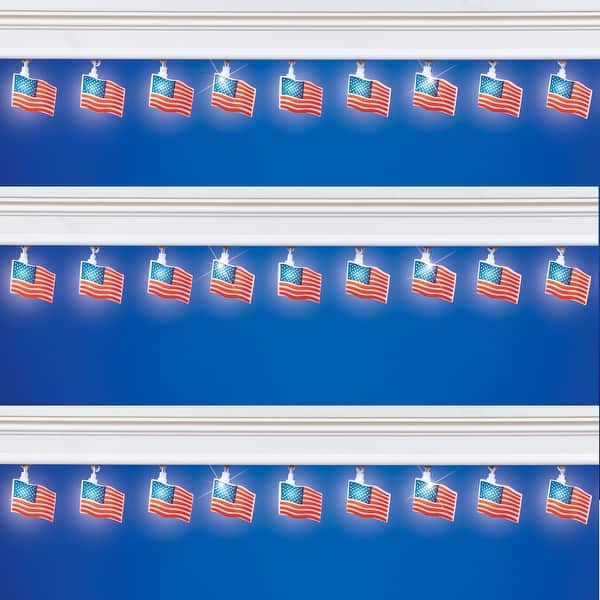 Set of 10 Patriotic American Flag String Lights - 7.750 x 4.500 x 4.100 ...