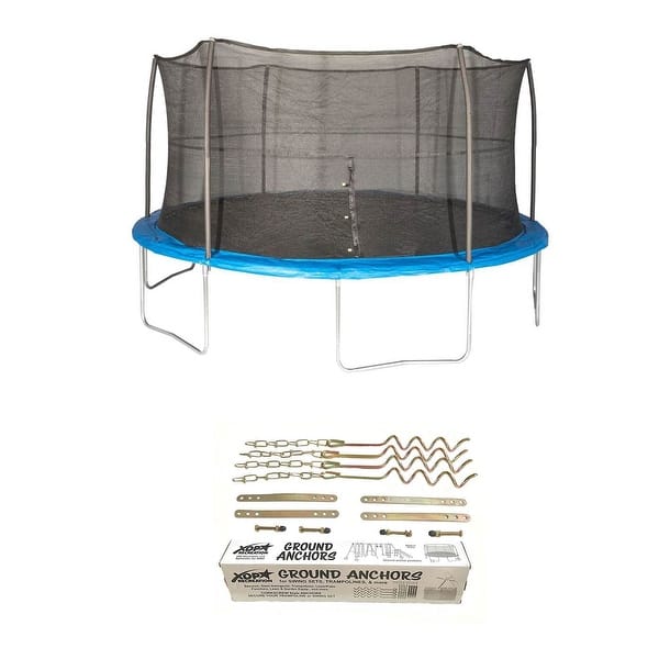 JumpKing 15 Foot Trampoline with Net and XDP Recreation Metal Ground ...