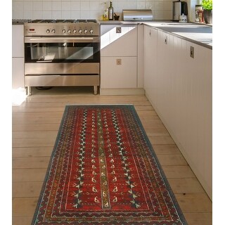 Noori Rug Fine Vintage Distressed Farhan Burgundy/Navy Runner - 2'10" x ...