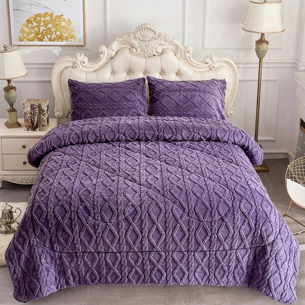 3 Pieces Sherpa Fleece Comforter Set Fluffy Comforter Bedding Set with 2 Pillowcases On Sale Bed Bath Beyond 39107718