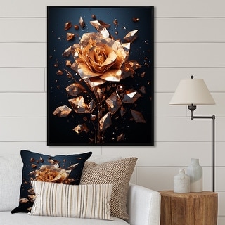 Designart "Gilded Gold And Black Rose Flowers III" Rose Gold Wall Decor ...