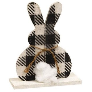 Rustic Wood Cottontail Bunny with Buffalo Check and Cotton Tail - 9.5 ...