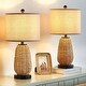 Natural Straw Table Lamps with 3-Way Touch Dimming & USB Ports (Set of ...