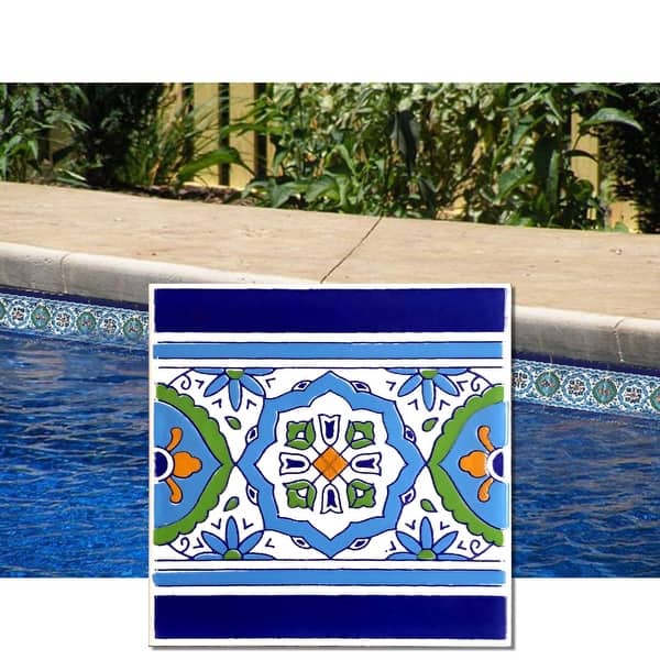 Fatima Blue Linear Design Bathroom Kitchen Pool Waterline 6x6 tiles ...