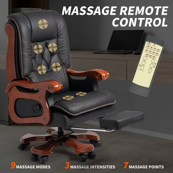Kinnls Evan Massage Office Chair With Footrest Genuine Leather