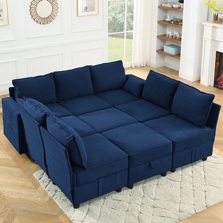King Size 9 Seater Modular Sectional Sofa, Corduroy Velvet Sleeper Sofa ...