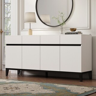 Buffet Sideboard Combo Chest Console Table White/Black 4 Door 4 Drawer ...