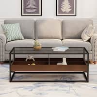 47.24"Rectangle Glass Coffee Table with storage shelf - Bed Bath ...