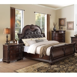 3pc Bedroom Set Dark Cherry Finish Formal Sleigh Bed Chest Nightstand ...