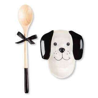 Ceramic Dog Spoon Rest with Wooden Spoon 2-Piece Set - White - 4.5 x 0. ...