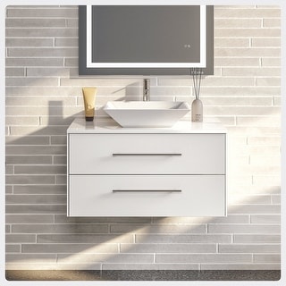 Totti Wave 30 inch White Modern Bathroom Vanity with White Glassos ...
