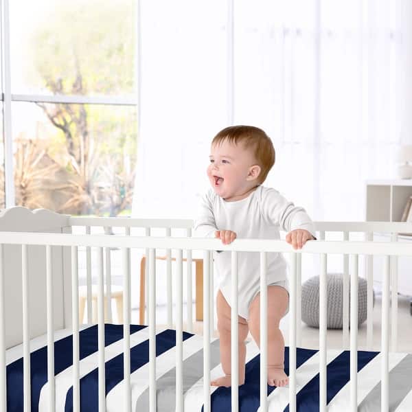 Sweet Jojo Designs Fitted Crib Sheet for the Navy Blue and Gray Stripe ...