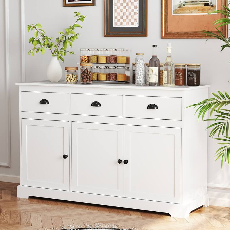 Gymax Modern Buffet Sideboard 53.5'' Storage Cabinet w/ 3 Drawers 3 ...