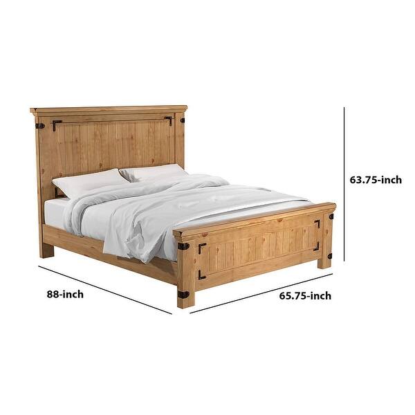 Cottage Style Wooden Plank Queen Size Bed with Metal Accents, Brown ...