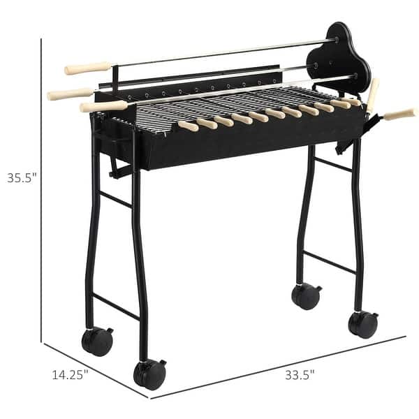 Outdoor Portable Charcoal BBQ Grills Height Adjustable with 4 Wheels ...