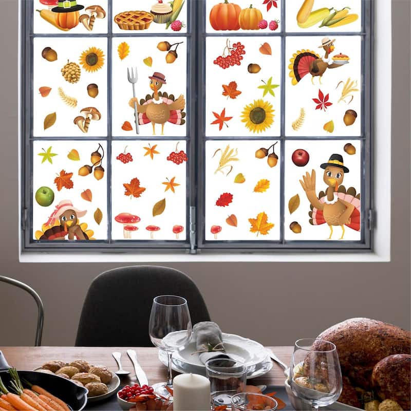 WALPLUS Turkey Autumn Thanksgiving Window Clings Window Decoration ...