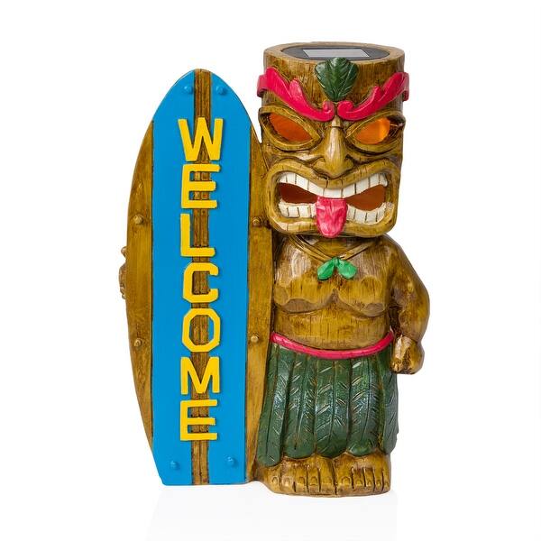 Solar Tiki with Welcome Surf Board Statuary and LED Lights - Bed Bath ...