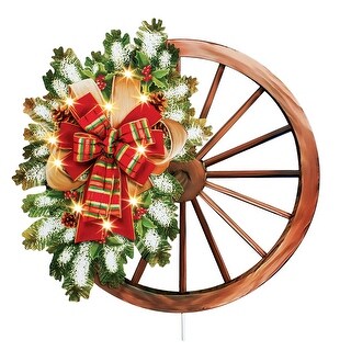 Solar Powered Festive Holiday Wagon Wheel Outdoor Garden Stake - 18.5 x ...