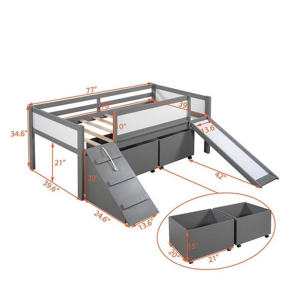 Twin size Low Loft Bed Wooden Bed with Two Storage Boxes - Bed Bath ...