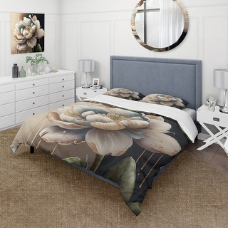 Designart "Cream White Flower" White Traditional - Bedding Set With ...